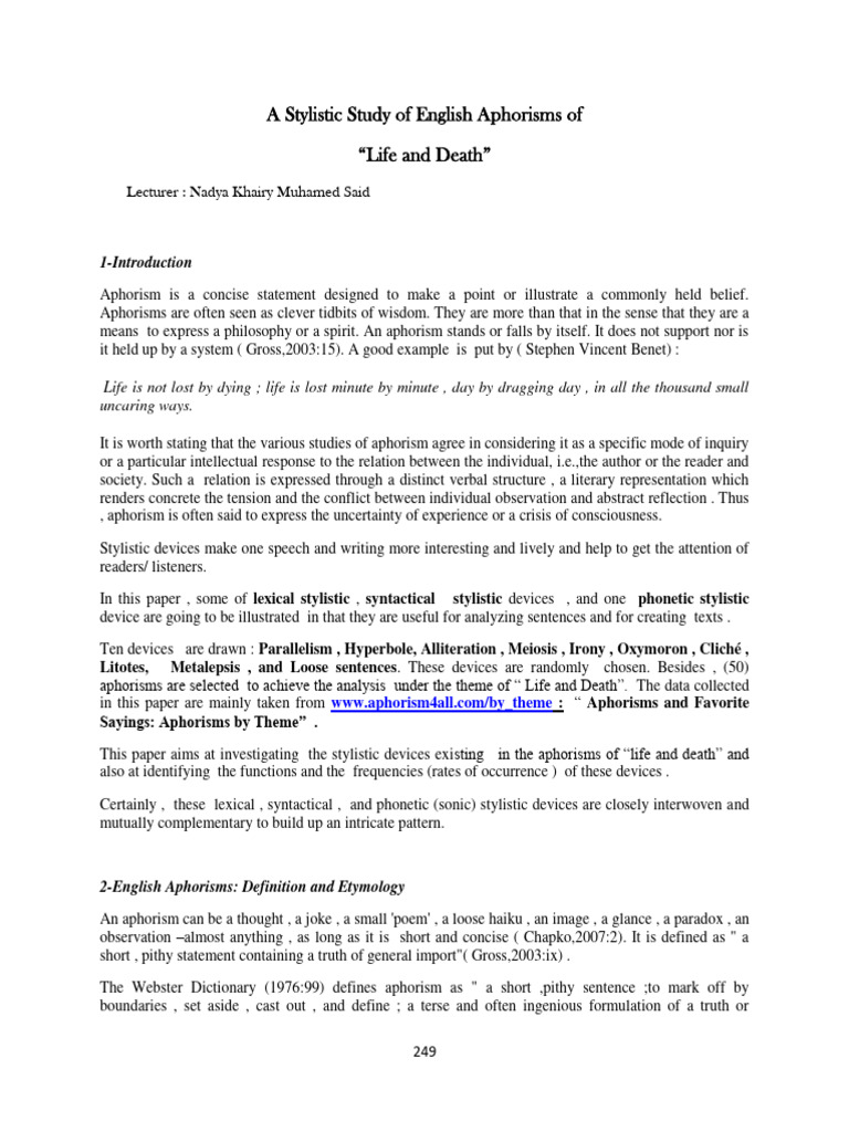 A Stylistic Study of English Aphorisms of | PDF | Proverb | Irony