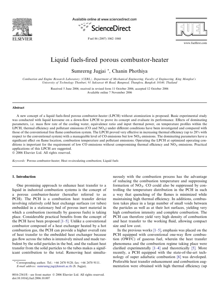 Liquid Fuels-Fired Porous Combustor-Heater: Sumrerng Jugjai, Chanin ...