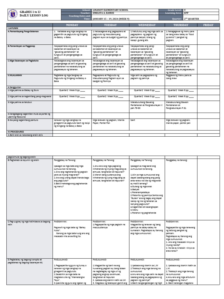 DLL - Epp 5 - Q2 - W9 | PDF