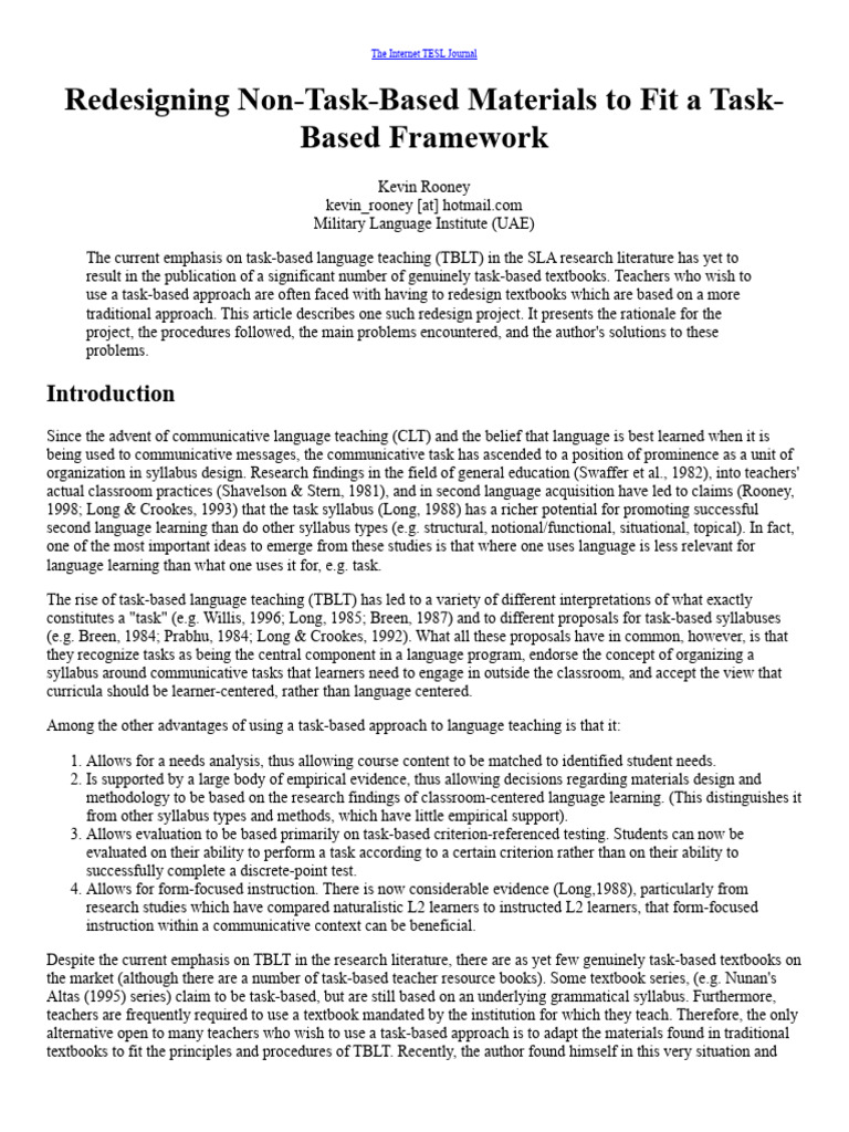 Rooney - Designing Non-Task-Based Materials To Fit A Task-Based ...