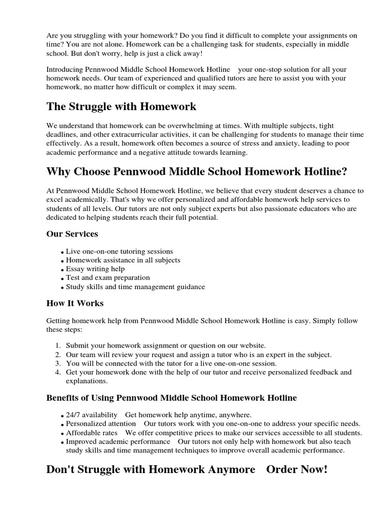 Pennwood Middle School Homework Hotline | PDF | Homework | Teachers