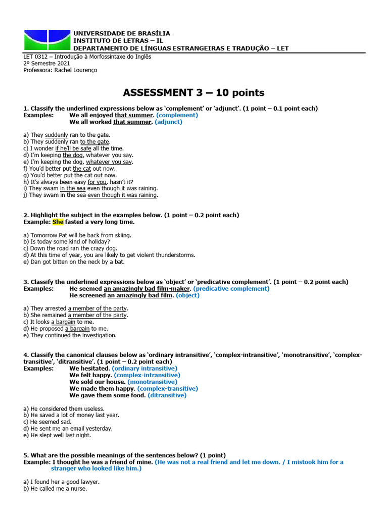 Intro to Morphosyntax - Assessment 3 | PDF | Linguistics | Syntax Intro to Morphosyntax - Assessment 3 | PDF | Linguistics | Syntax