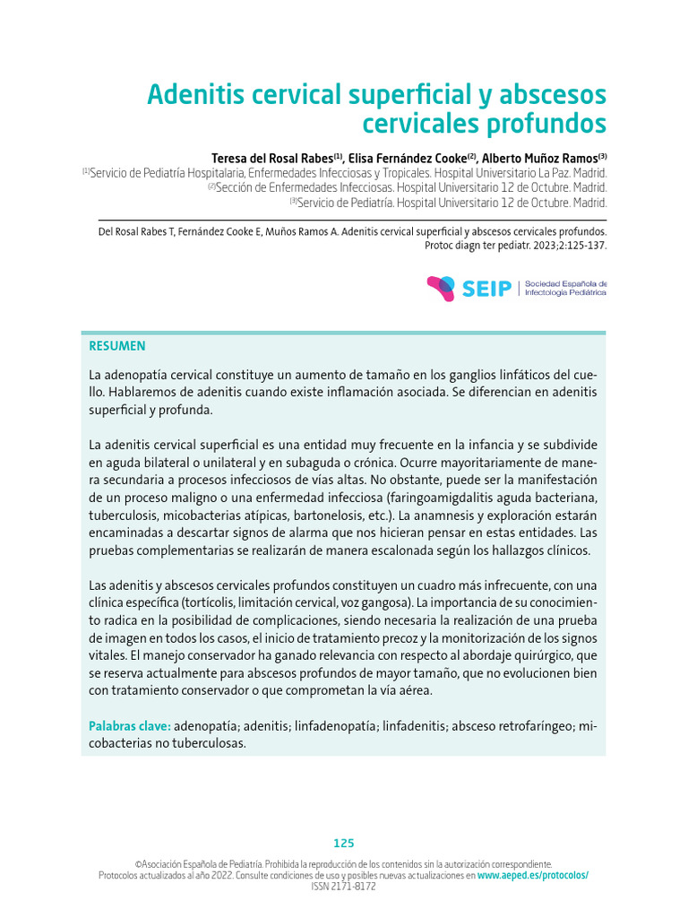 Adenitis cervical en pediatría: diagnóstico y manejo | PDF ...