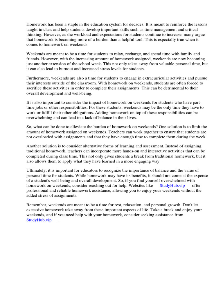 Why Shouldnt We Have Homework On Weekends | PDF | Homework | Teachers