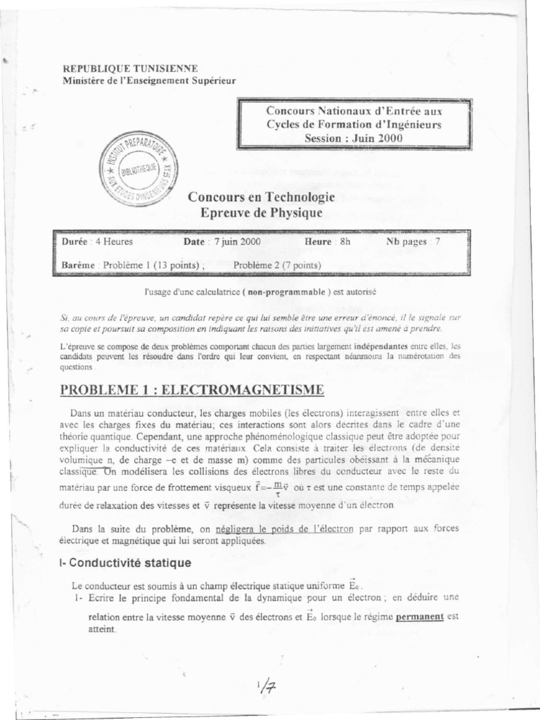 Physique Enoncé 2000 | PDF