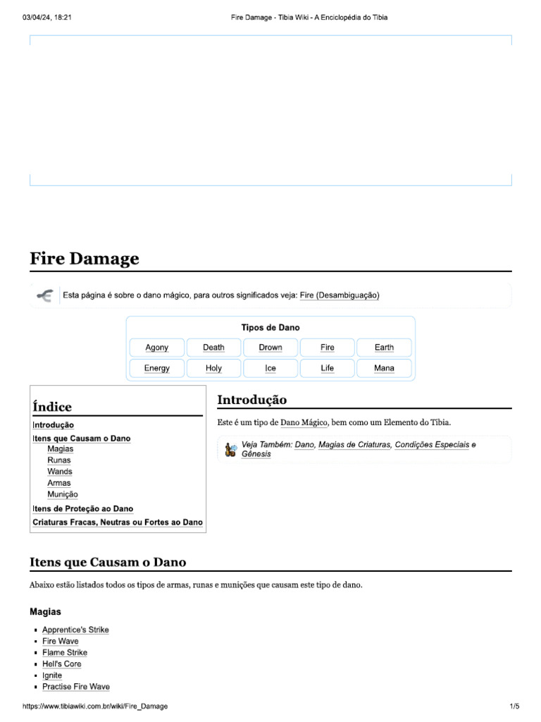 Fire Damage - Tibia Wiki - A Enciclopédia Do Tibia | PDF