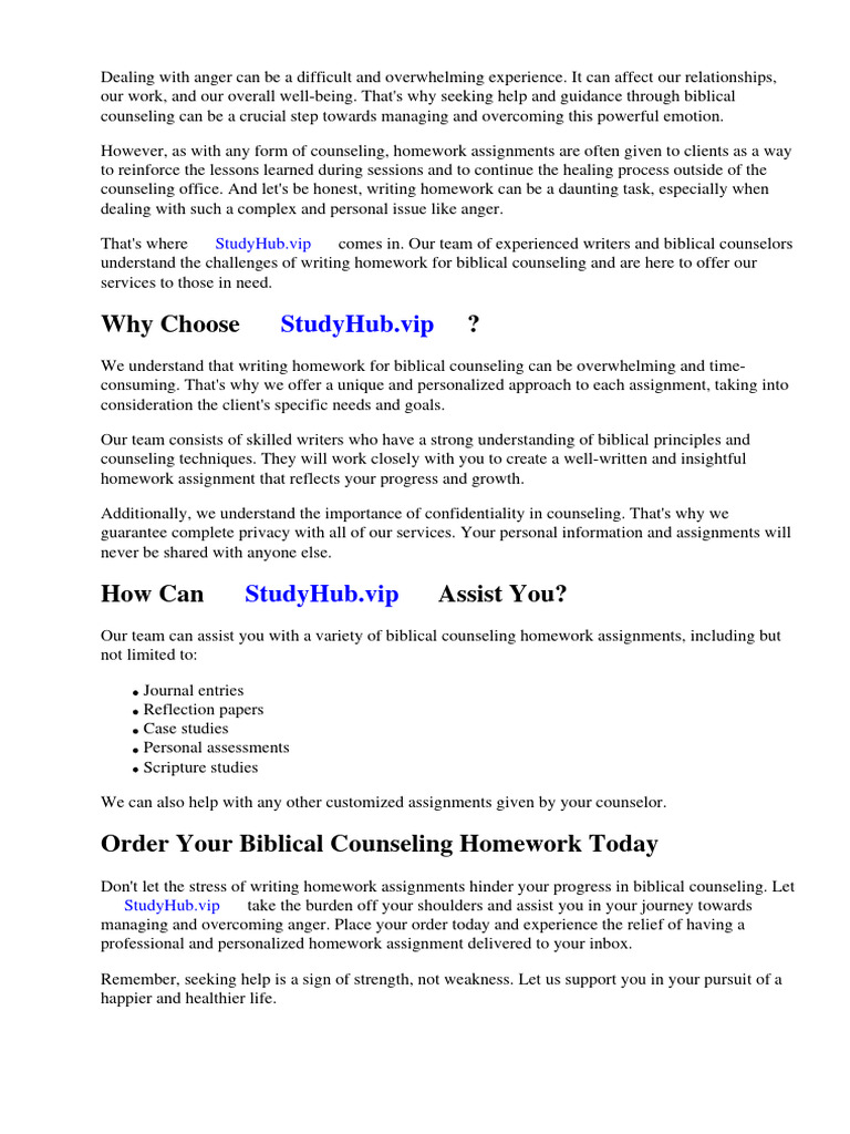 Biblical Counseling Homework Anger | PDF | Counseling Psychology | Anger