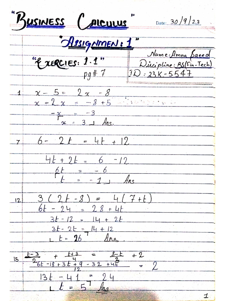 Amna Saeed Mathematics Assignment 1 | PDF