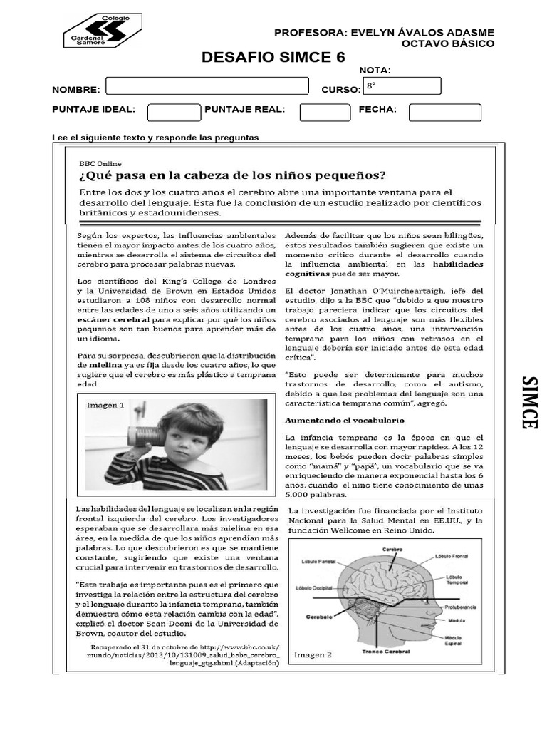 8° Desafio Simce 6-11 | PDF | Cerebro | Aprendizaje
