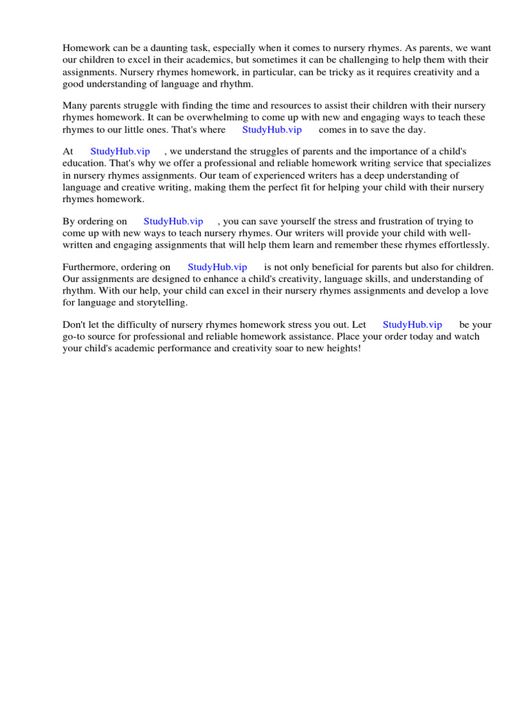 Nursery Rhymes Homework | PDF | Preschool | Homework
