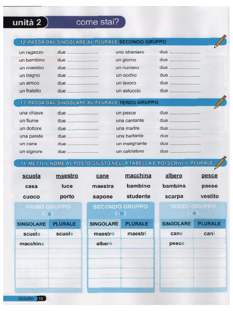 Esercizio - Nomi, Singolare e Plurale | PDF