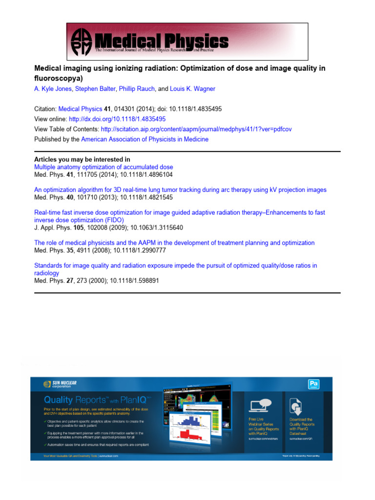 Medical imaging using ionizing radiation Optimization of dose and image ...