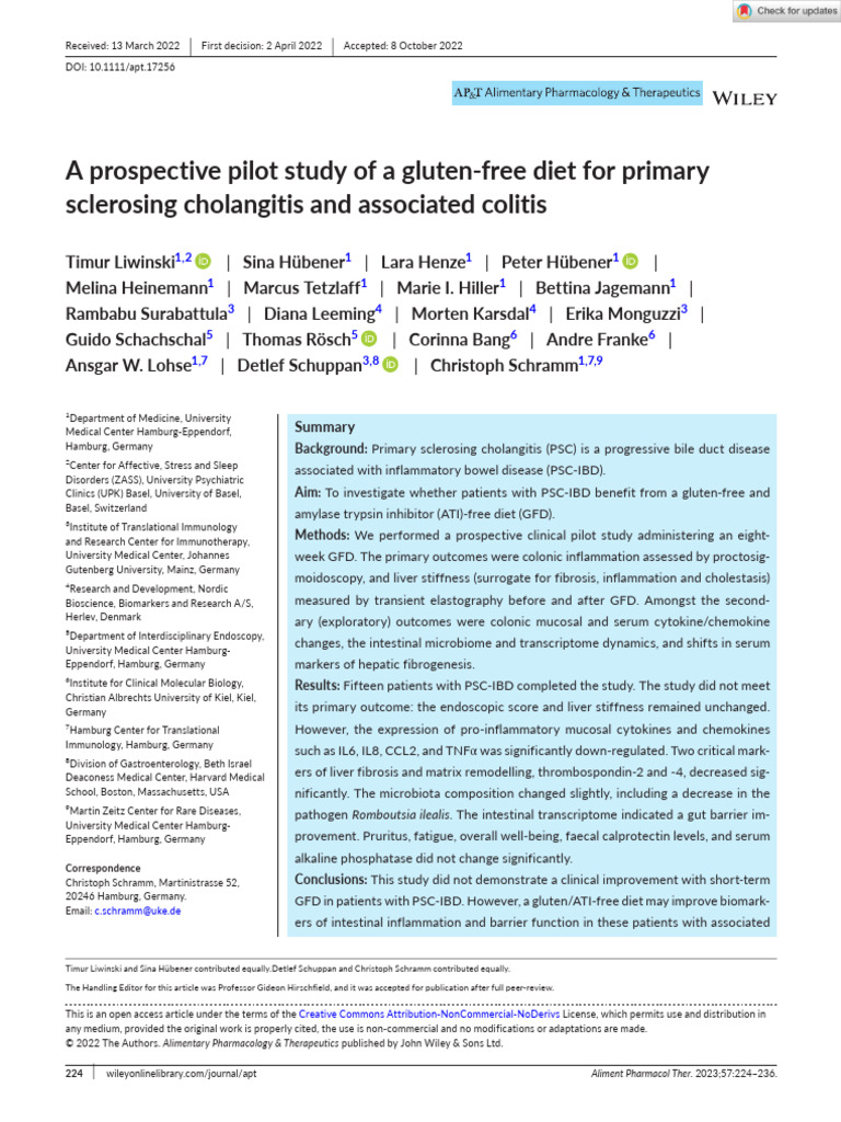 A Prospective Pilot Study of A Gluten Free Diet For Primary Sclerosing ...