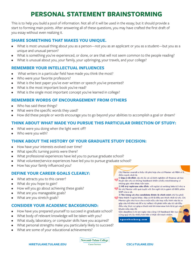 Personal Statement Brainstorming | Download Free PDF | Experience ...