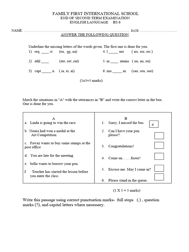 English Grade 6 Test Paper | PDF | Sharks