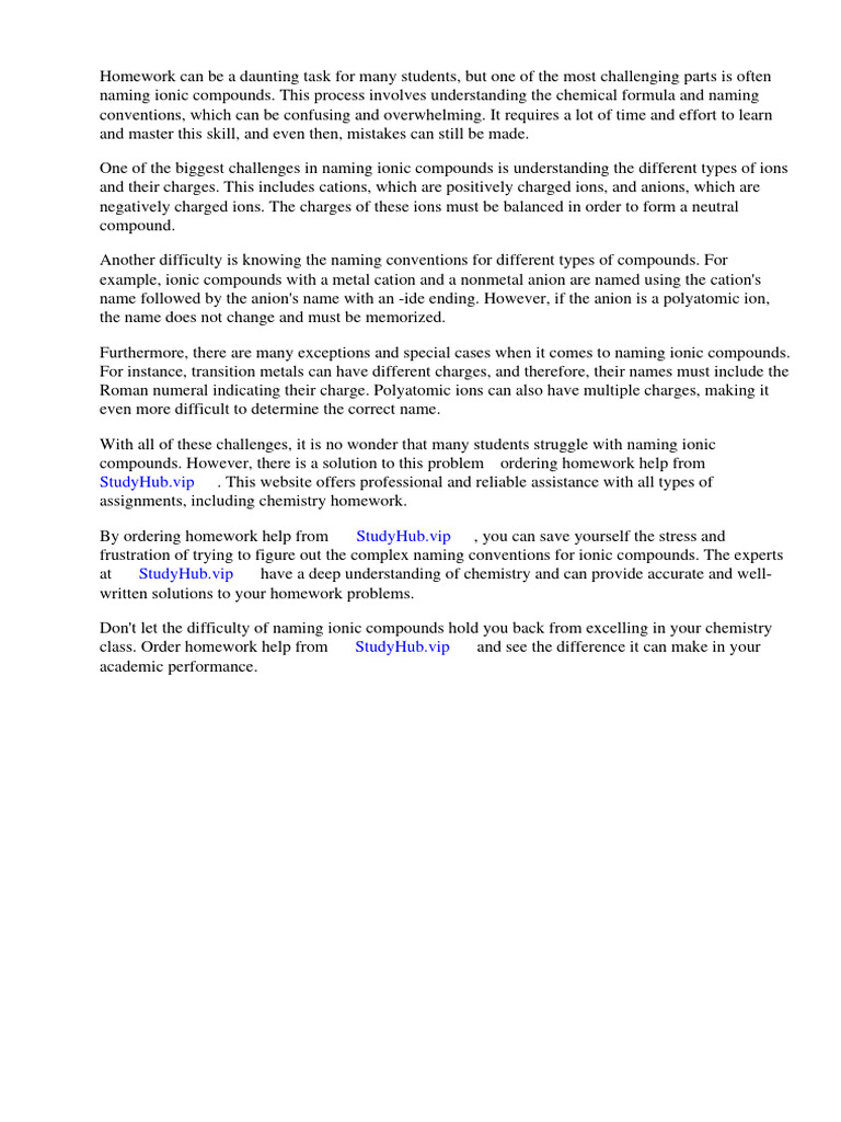 Homework Naming Ionic Compounds Download Free Pdf Ion Chemical