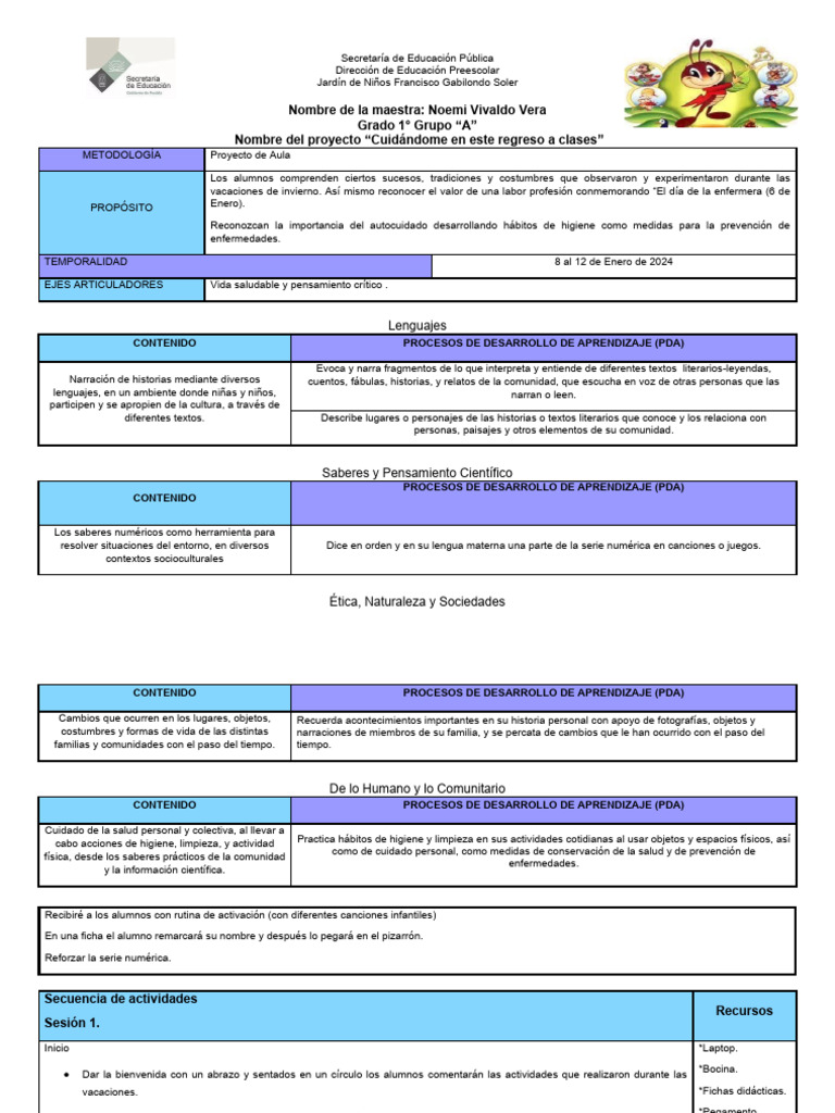 2° Plan 8 Al 12 de Enero (Segundo Grado de Preescolar) | PDF | Higiene ...