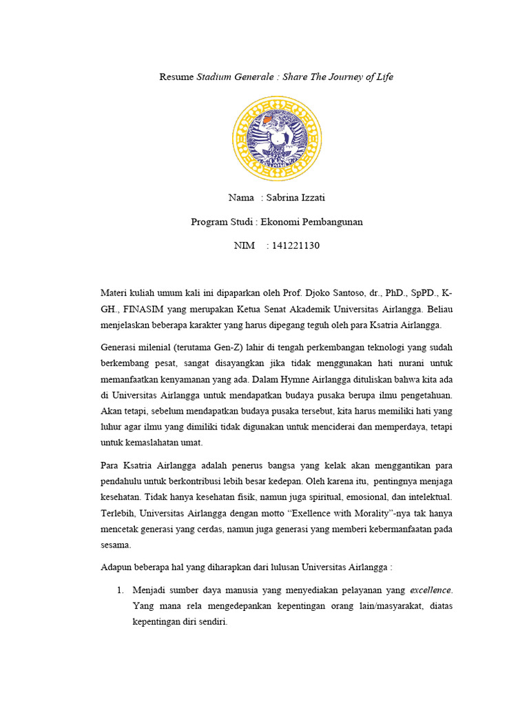 Resume Stadium Generale 1 - Prof Joko | PDF
