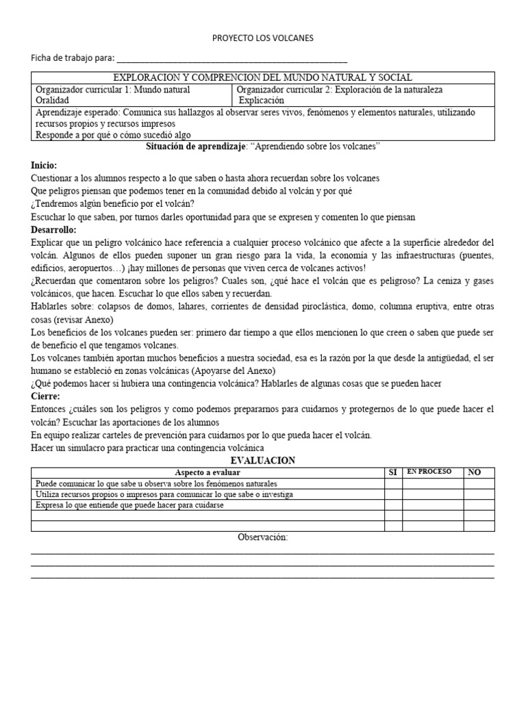 Proyecto Los VOLCANES | PDF | Volcán | Evaluación