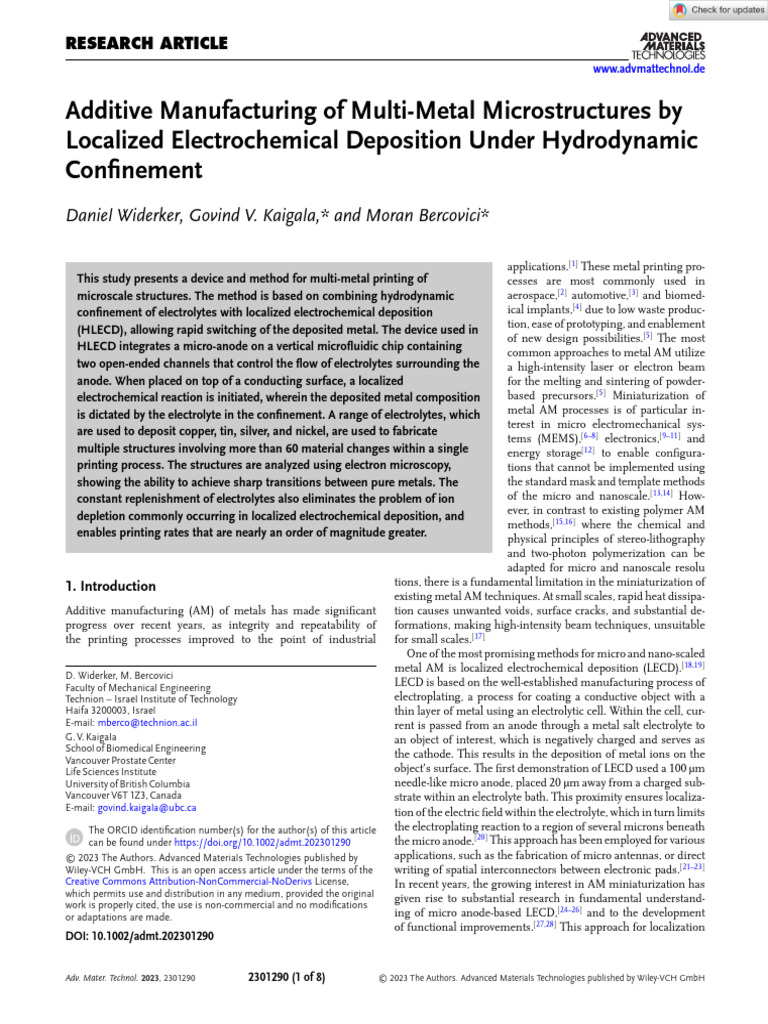 Adv Materials Technologies - 2023 - Widerker - Additive Manufacturing ...