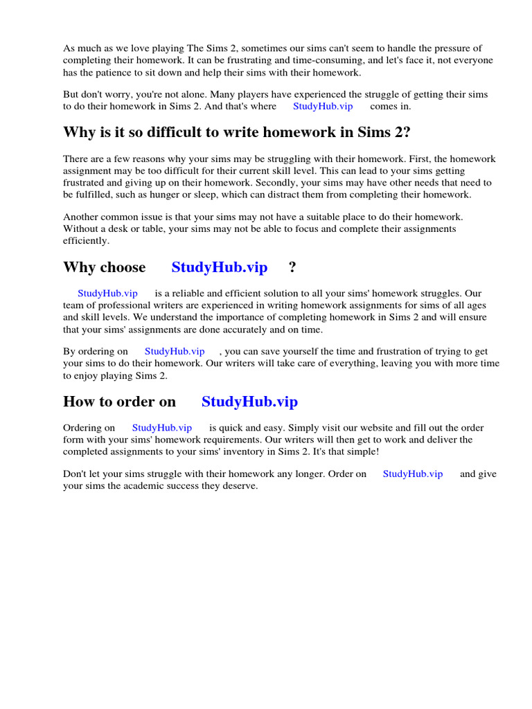 My Sim Cant Do Homework Sims 2 | PDF | Homework | Adolescence
