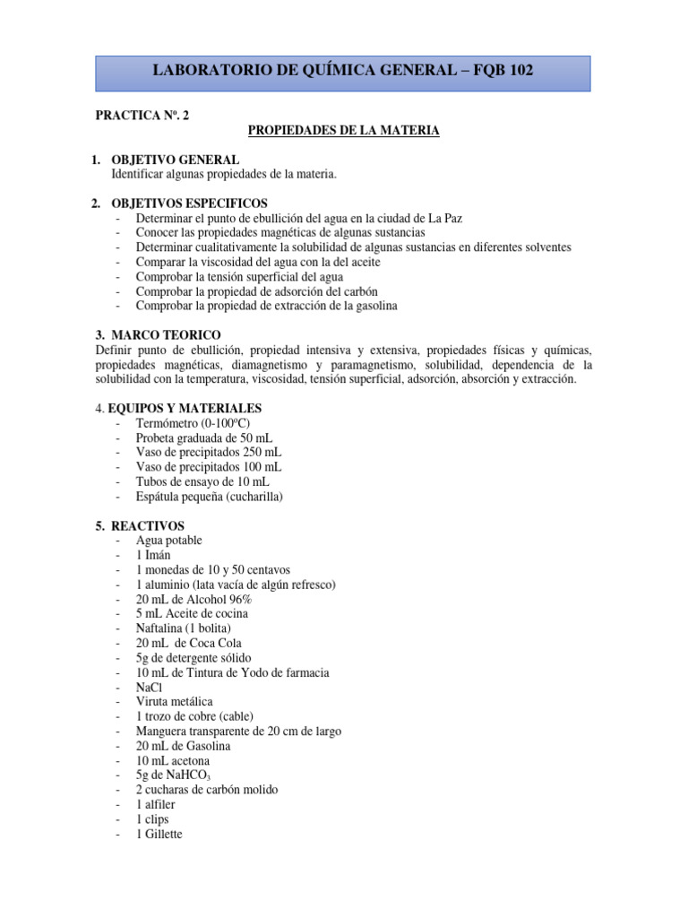 Guia Practica N 2 - Propiedades de La Materia | PDF | Solubilidad | Agua