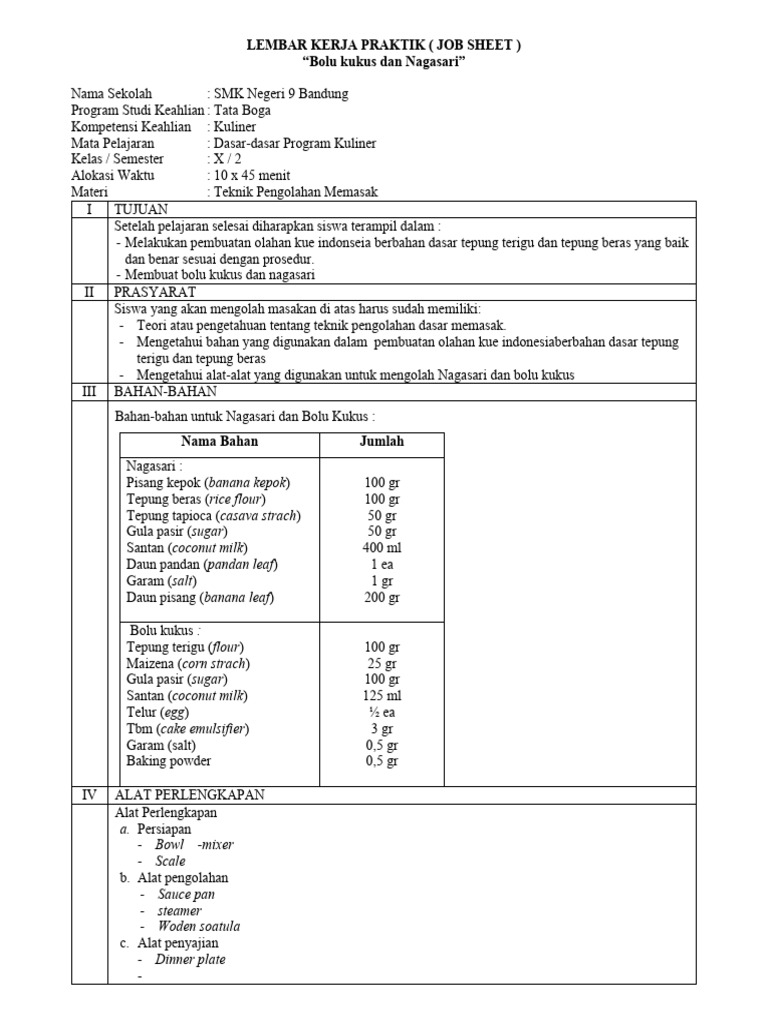 LEMBAR KERJA PRAKTIK Ke 2 Nagasari Dan Bolu Kukus | PDF