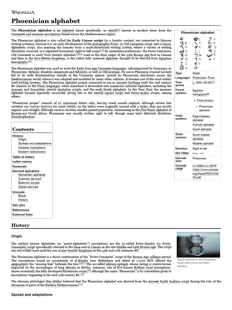 History and Evolution of the Phoenician Alphabet | PDF | Graphemes ...