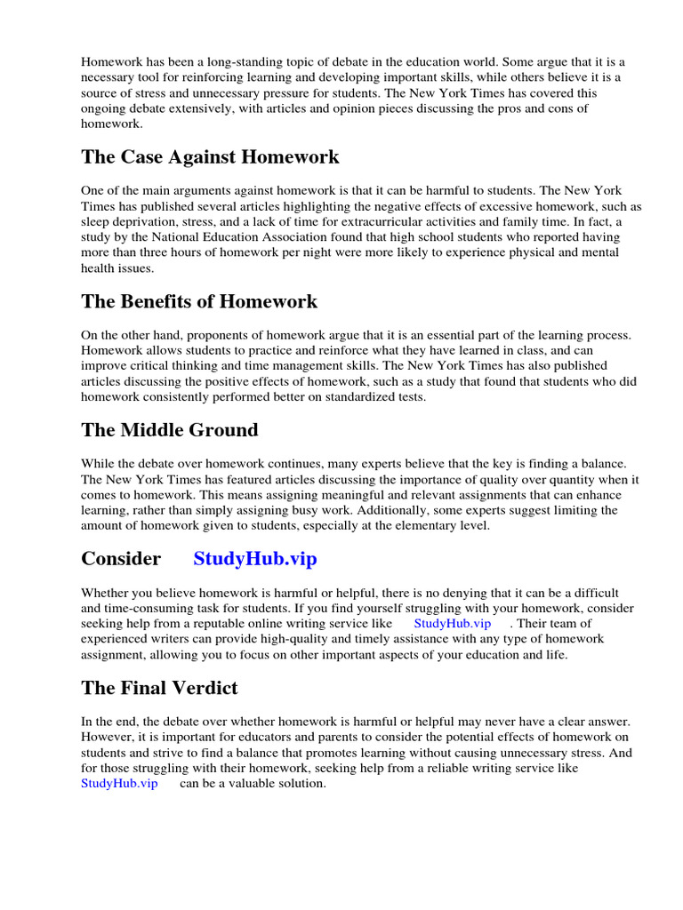 Is Homework Harmful or Helpful New York Times | PDF | Homework | Learning