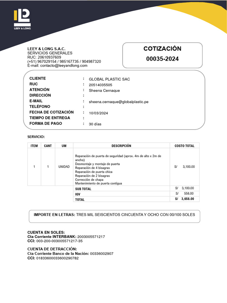 Cotización #35 - Global Plastic | PDF