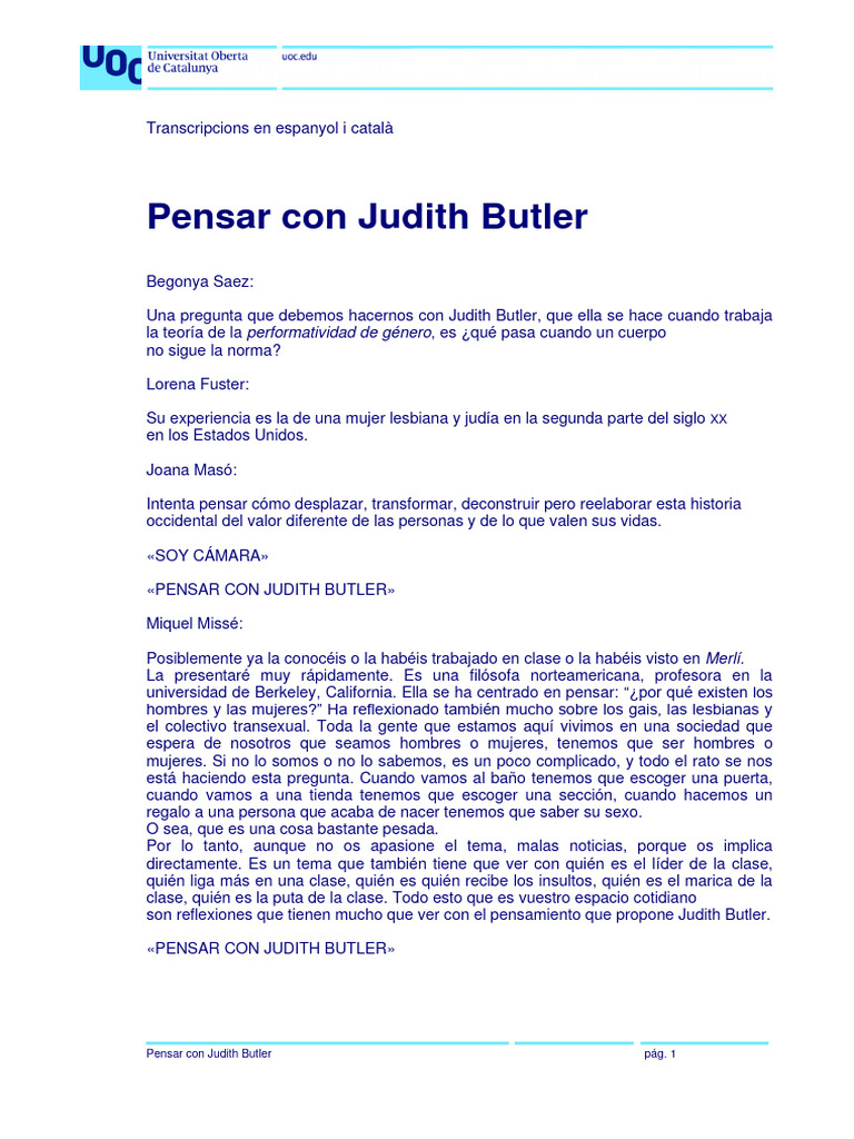 pensaramb Judith Butler | PDF | Género | Estudios de género