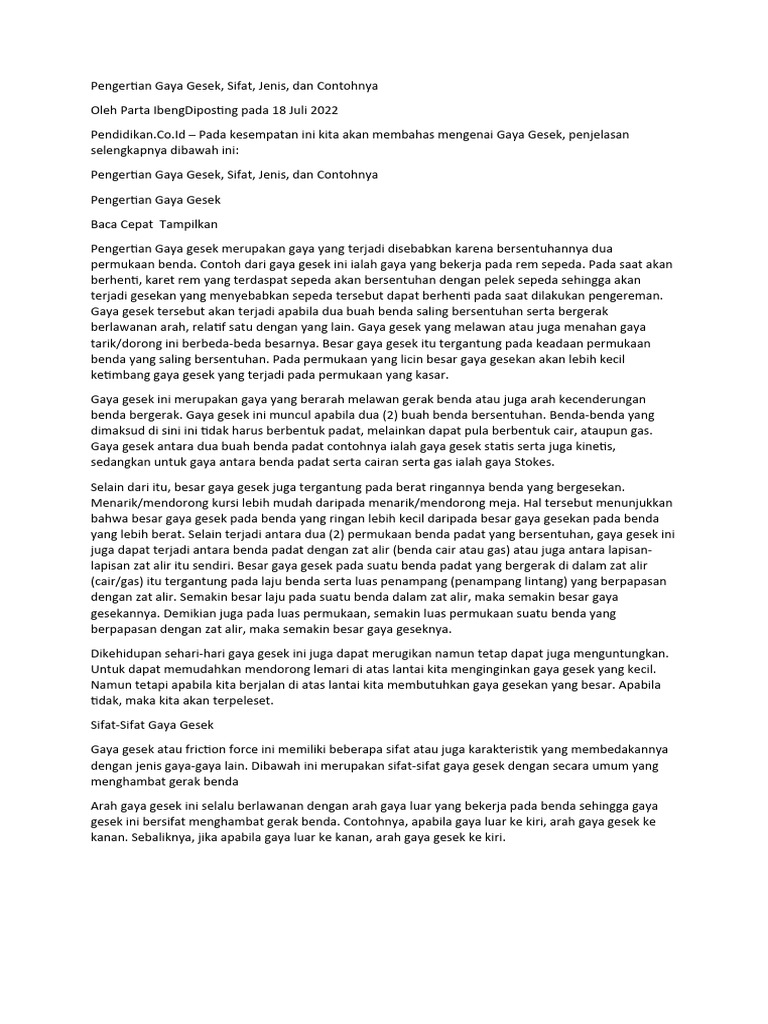 Pengertian Gaya Gesek | PDF