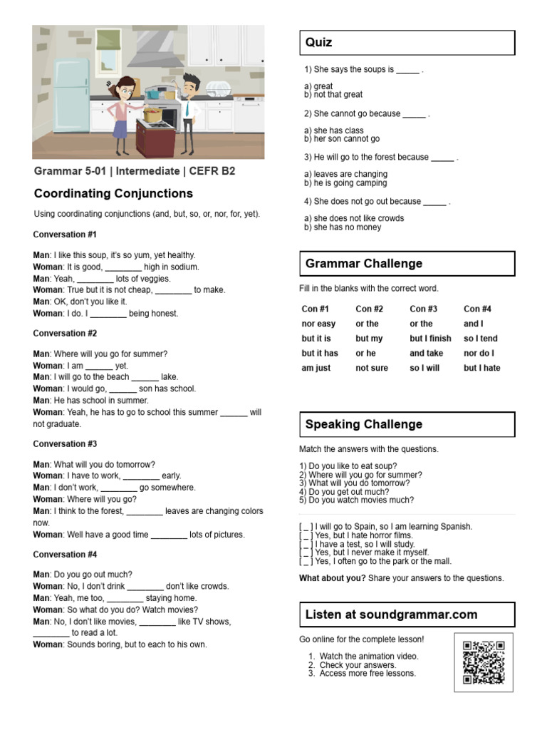 English Grammar Quiz: Conjunctions B2 | PDF