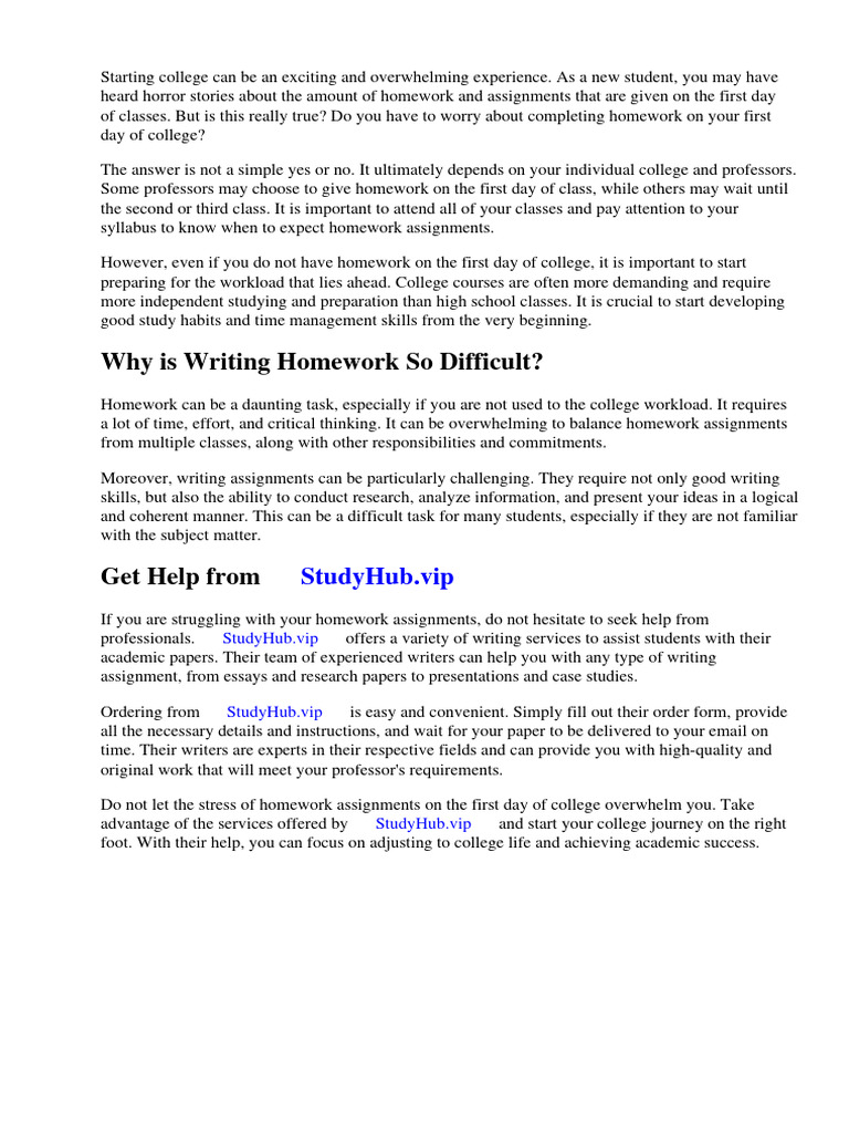 Homework Expectations on College's First Day | PDF | Homework | Anxiety