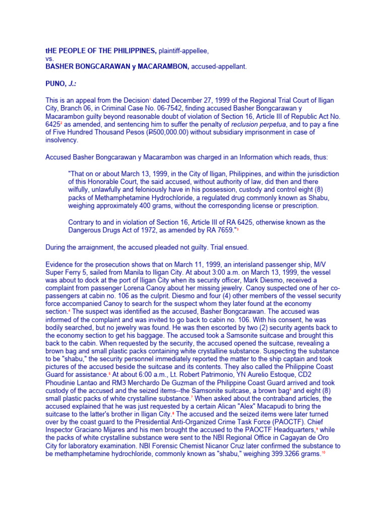 tHE PEOPLE OF THE PHILIPPINES Vs Basher | PDF | Search And Seizure ...