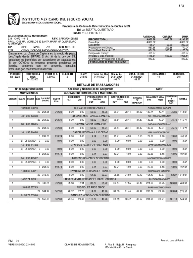 Samg Imss Feb 2024 PZ344307210 - Ema | PDF | Economias