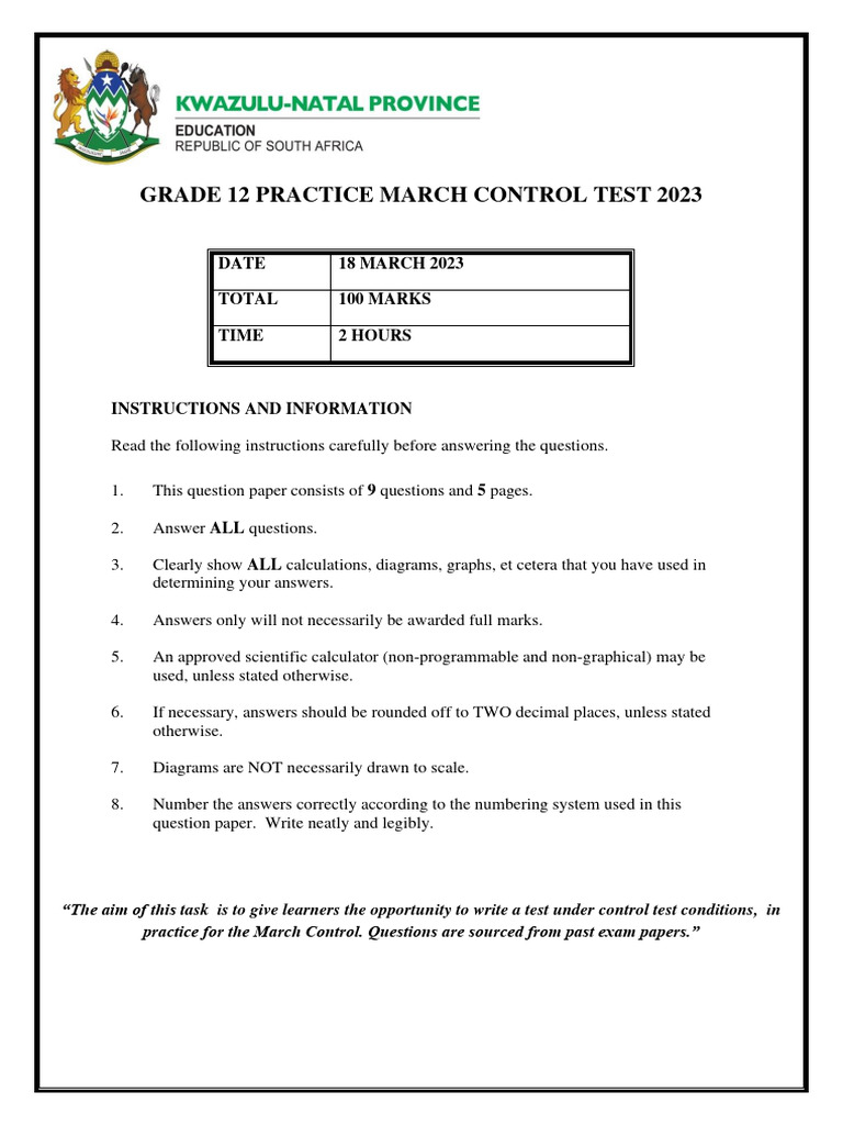 March Practice Control Test - QP - 2023-1 | PDF | Trigonometric ...