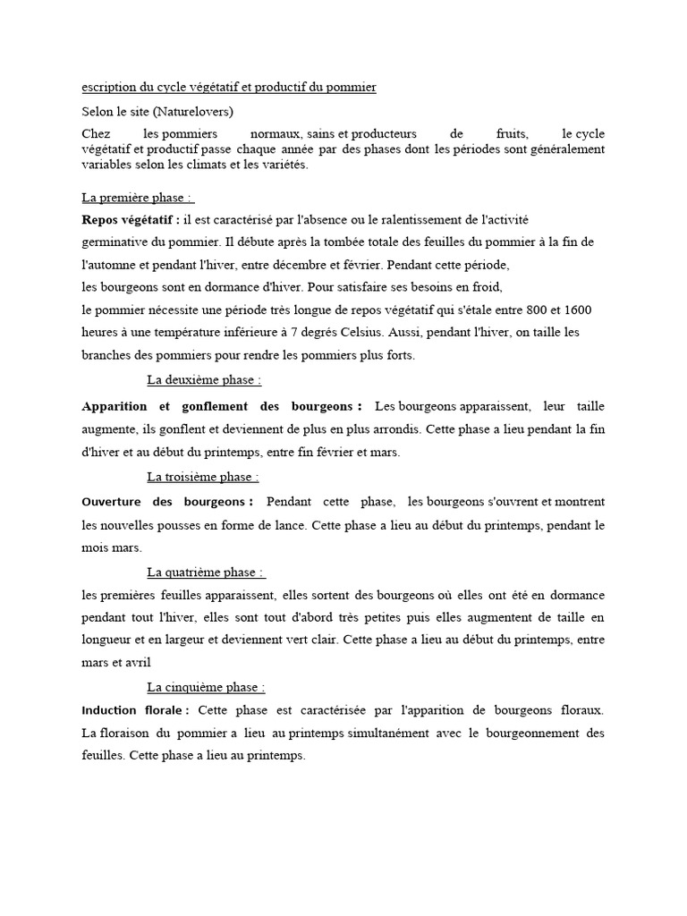 Cycle de vie du pommier détaillé | PDF | Bourgeon (botanique) | Pomme