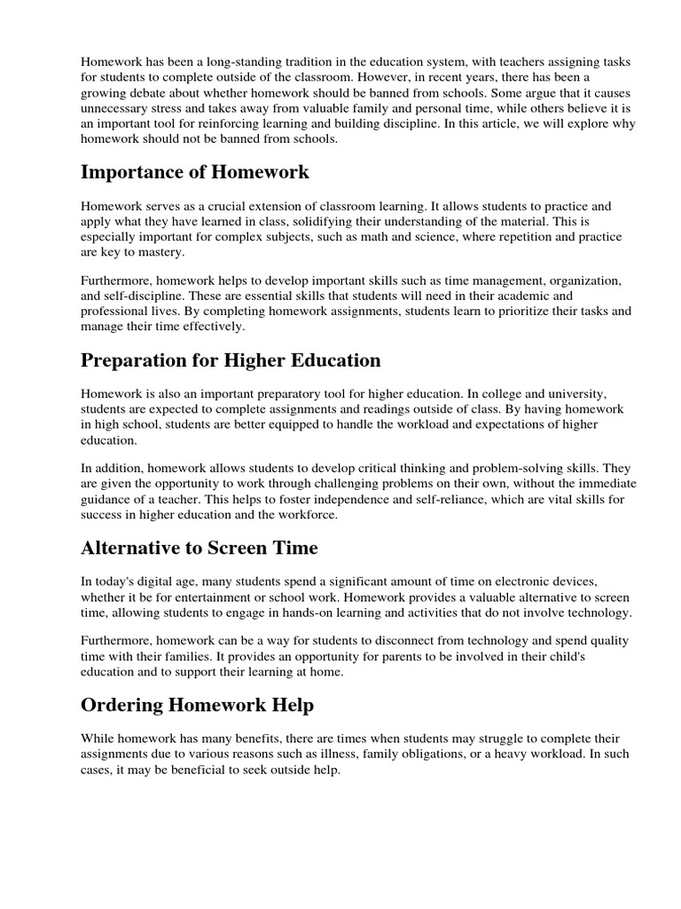 Homework Should Not Be Banned From Schools | PDF | Homework | Learning