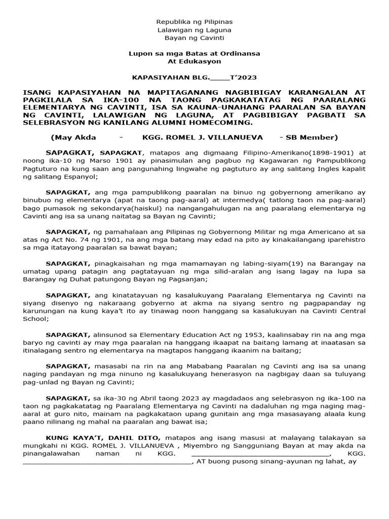 Alumni Resolusyon 2023 | PDF