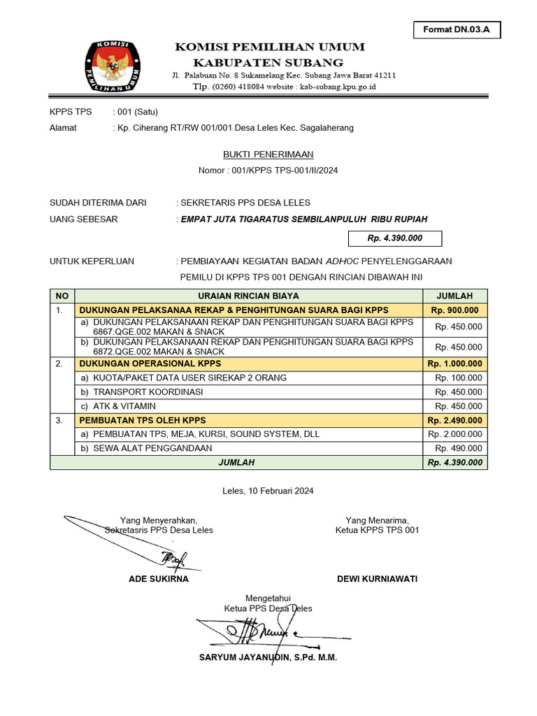 Format DN.03 & SPTJB - Biaya Kegiatan | PDF