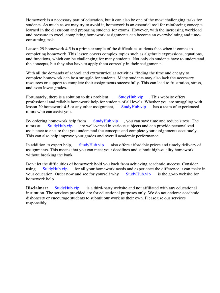 Lesson 29 Homework 4.5 | PDF | Homework | Books