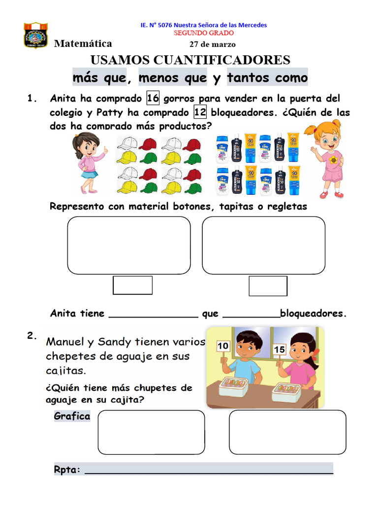 Fichas de Cuantificadores para Primer Grado | PDF