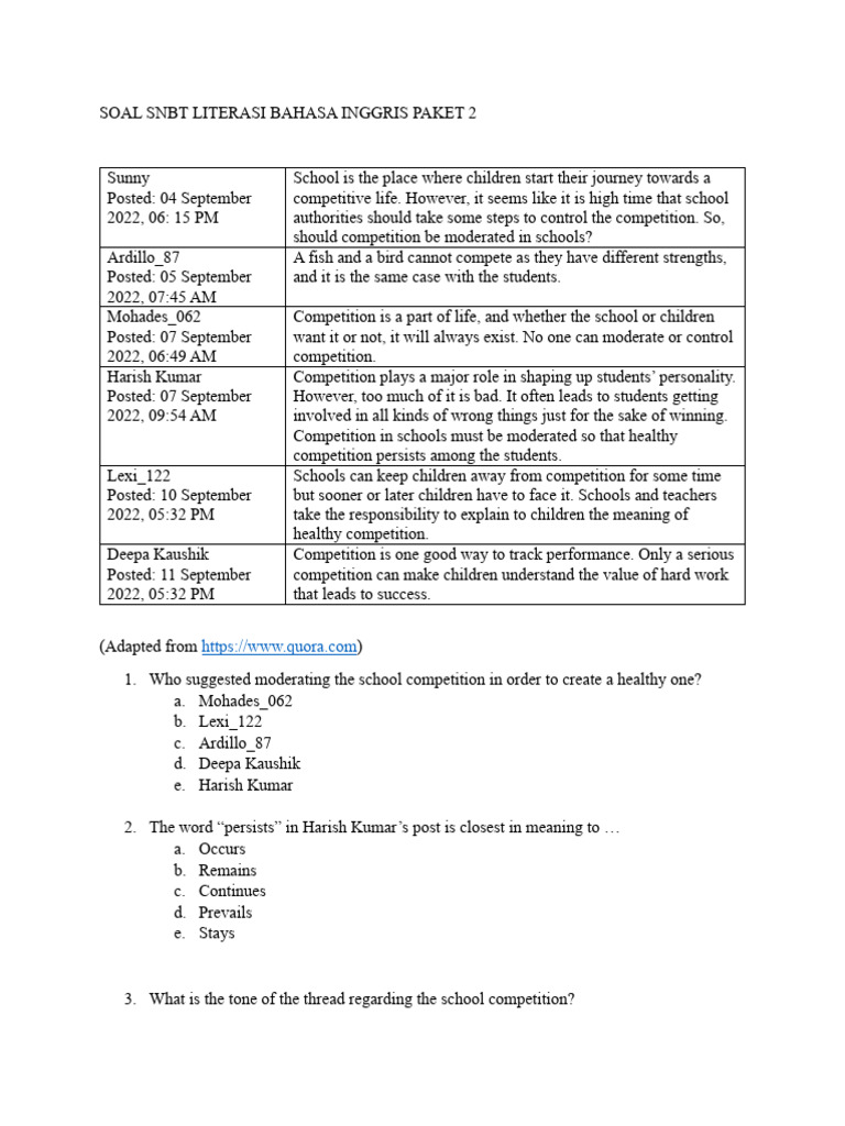 Soal Snbt Literasi Bahasa Inggris Paket 2 Soal Only Pdf Recycling