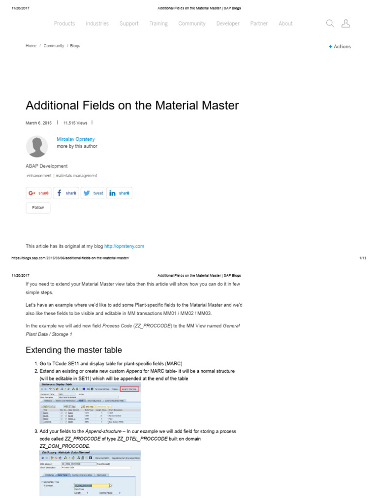 Additional Fields On The Material Master - SAP Blogs | PDF | Software ...