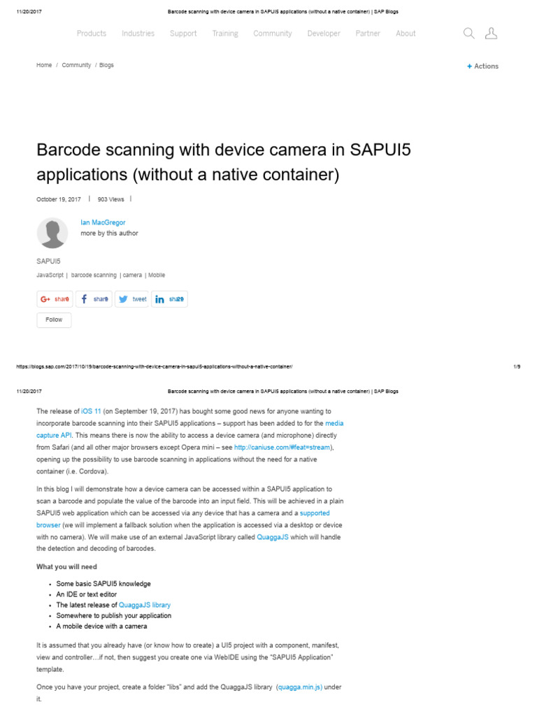 SAPUI5 Barcode Scanning Guide | PDF | Barcode | Button (Computing)