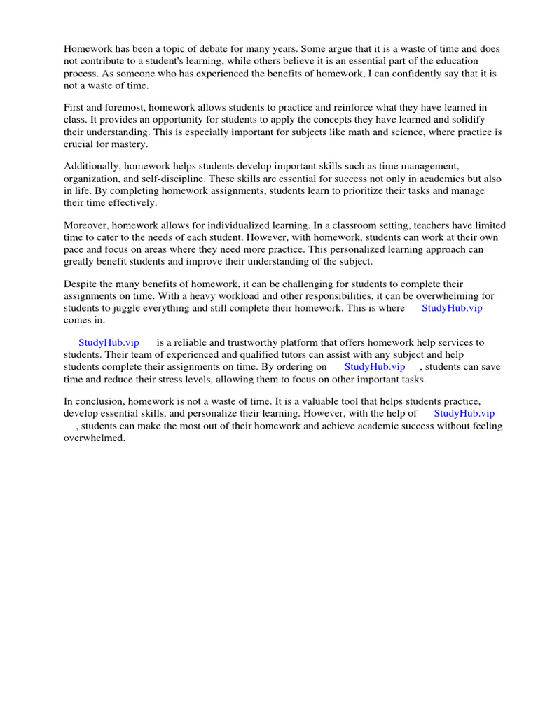 Homework Is Not A Waste of Time | PDF | Homework | Learning