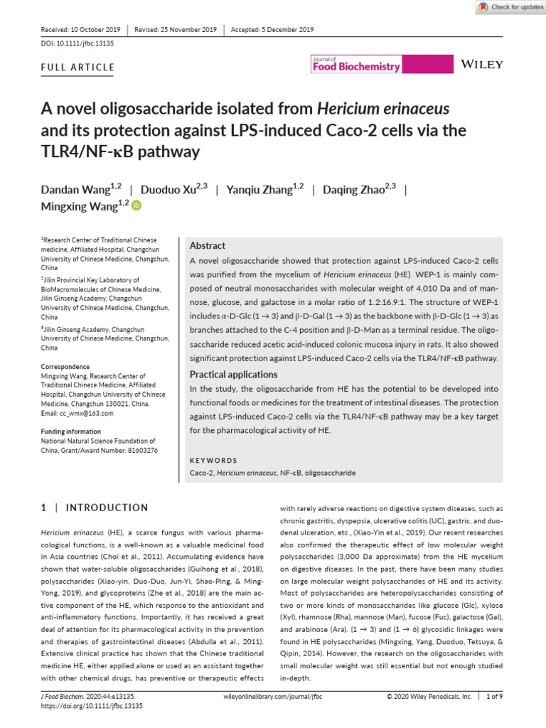 A novel oligosaccharide isolated from Hericium erinaceus and its ...