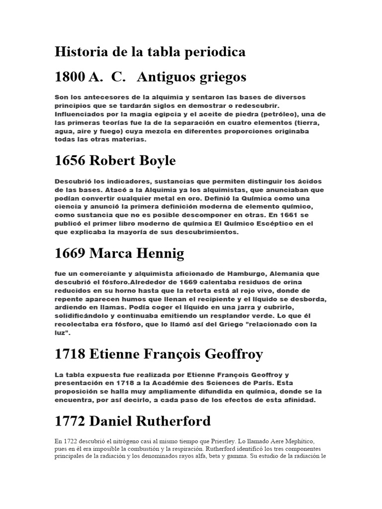 Historia de la tabla periodica | PDF | Química | Tabla periódica