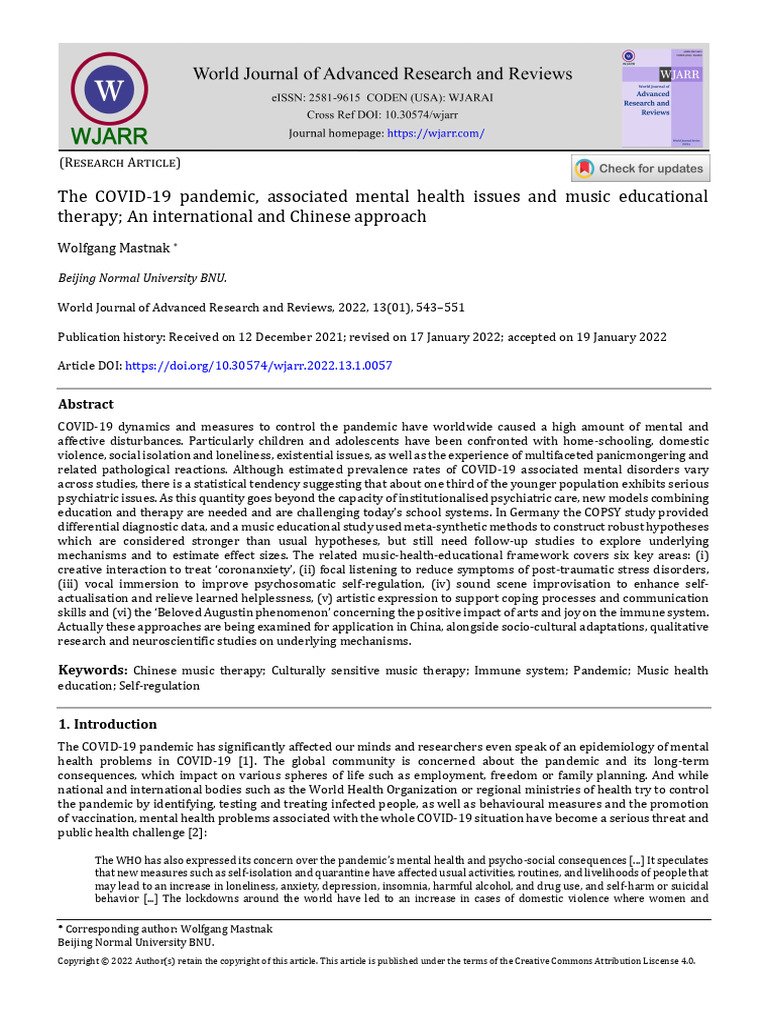 Wjarr 2022 0057 | PDF | Anxiety Disorder | Mental Disorder